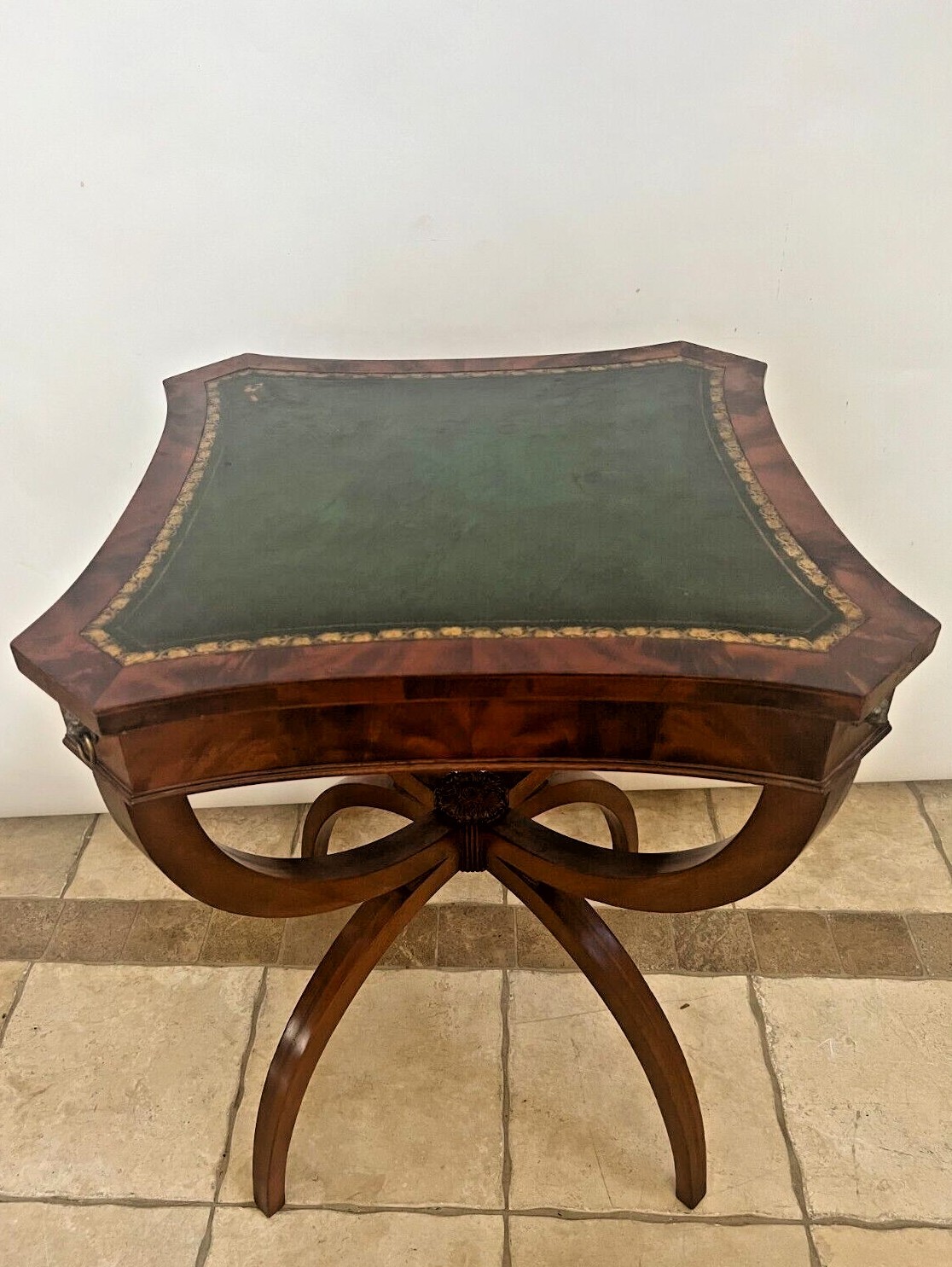 Milano Furniture Italian Style side Table Green Embossed Leather ...