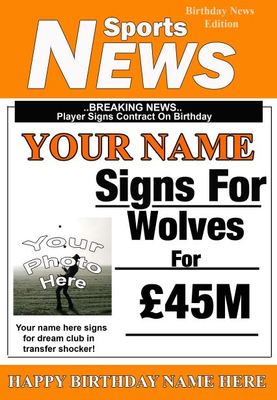 Football Personalised Wolves Birthday Greeting Card Add Photo Name age ...