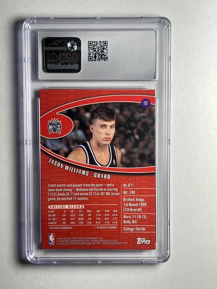 Jason Williams ROOKIE CSG 8.5 RARE 1998 Stadium Club #107 Kings RC Card ...