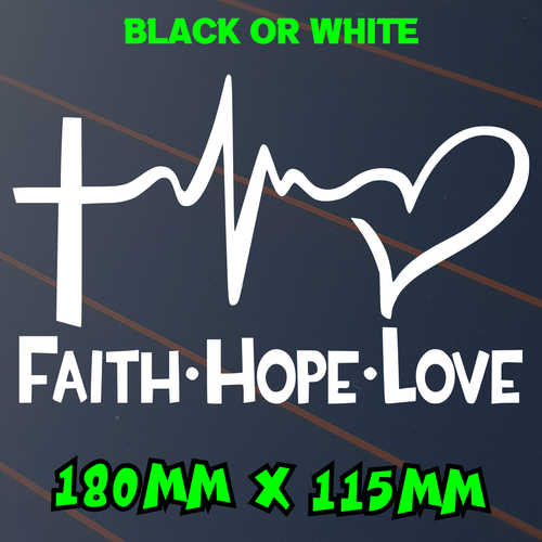 Faith Hope Love Sticker Car Decal Window Heart Beat Cross Christian ...