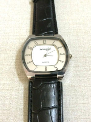 Wrangler Men's Watch Western Rectangular Silver & White Dial Black ...