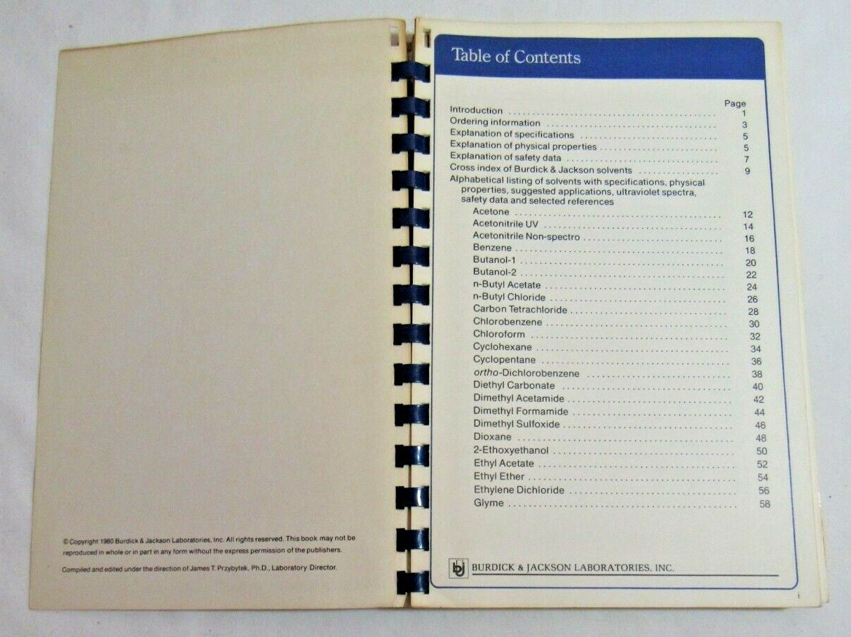 High Purity Solvent Guide, Burdick & Jackson Laboratories 1980 ...