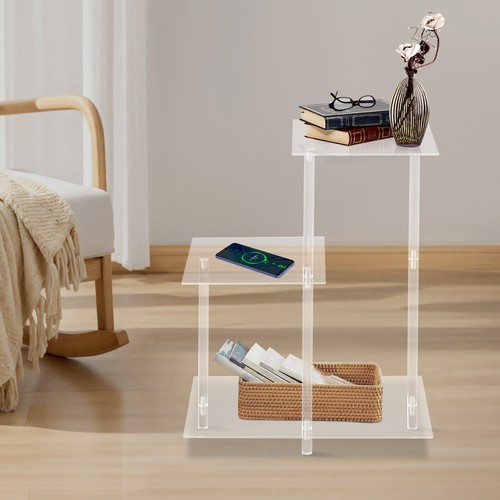 3-Tier Side Table Bedside Table with Open Storage Shelf Clear Side ...
