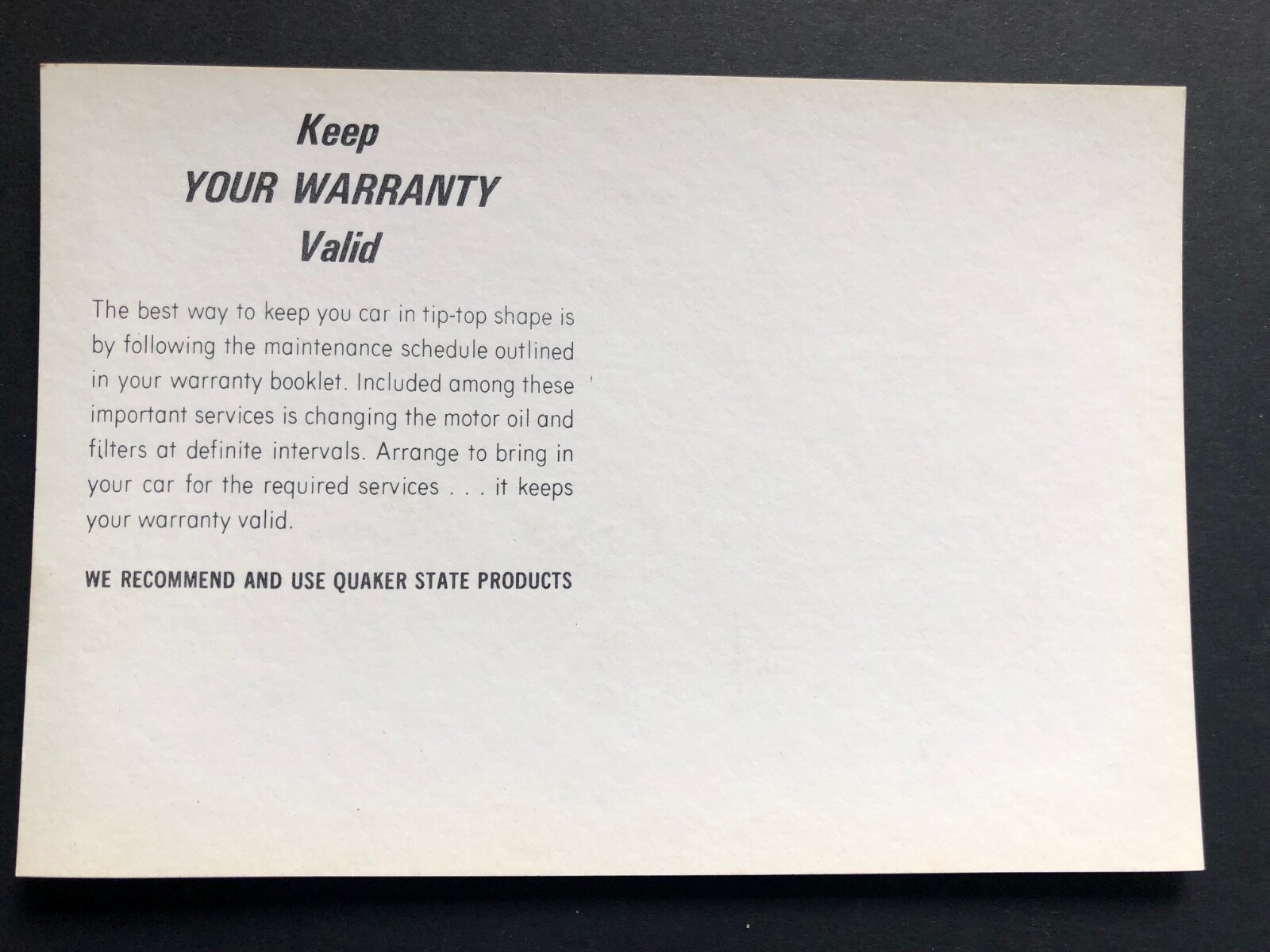 Vintage 1970's Quaker State Service Reminder Postcards- Set of 8 ...