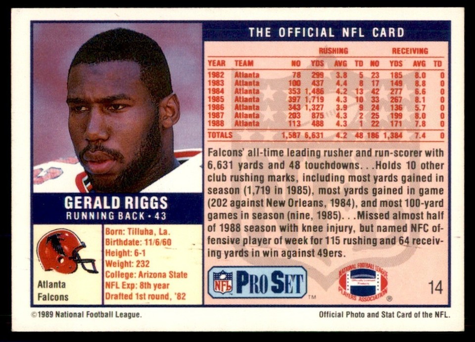 1989 Pro Set #14 Gerald Riggs | eBay