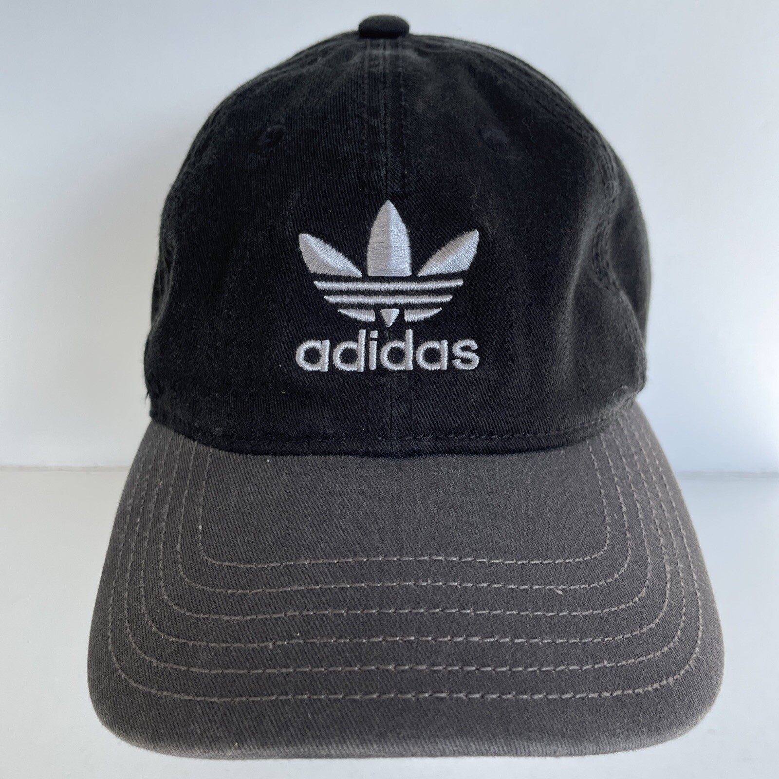 Adidas Trefoil Logo StrapBack Hat Cap Black Gray Bill - Gem