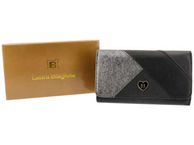 Women's Wallet Laura Biagiotti Cookies Line Black Leather Card Coins ...