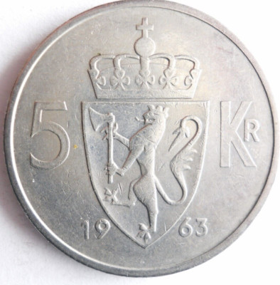 1963 NORWAY 5 KRONER - Excellent Collectible Coin - FREE SHIP- Bin #701 ...