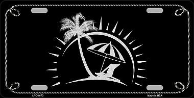 Beach Design Black Brushed Chrome Novelty Metal License Plate Tag LPC ...