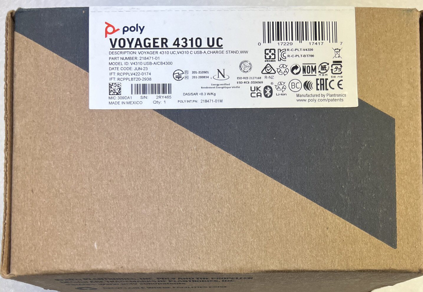 New Poly Voyager 4310 UC Wireless Headset w Charging Stand, V4310 C USB ...
