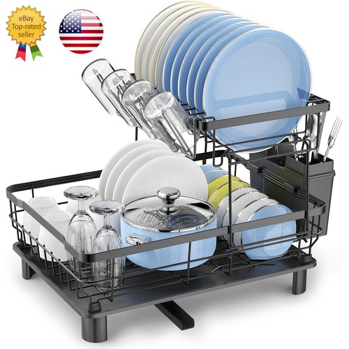 Dish Drying Rack, Space Saving & Durable, Rust-Proof Large 2 Tier ...