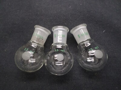 (3) CHEMGLASS Glass 15mL Single Neck Round Bottom Flask 14/20 CG-1506 ...