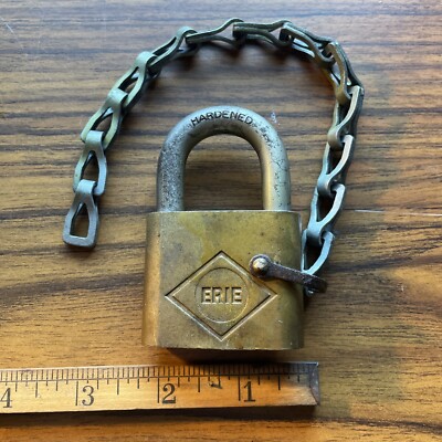 Erie Railroad Lock Brass Body & Steel Shackle Old Railway Signal ...