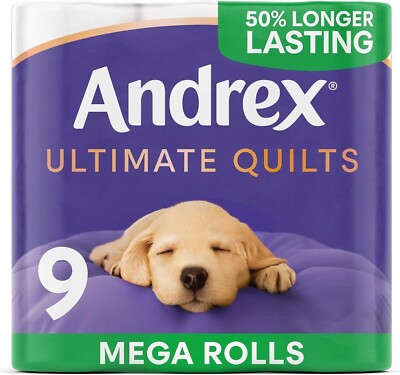 Andrex Ultimate Quilts Toilet Tissue 9 Mega Rolls Air Pocket Technology ...