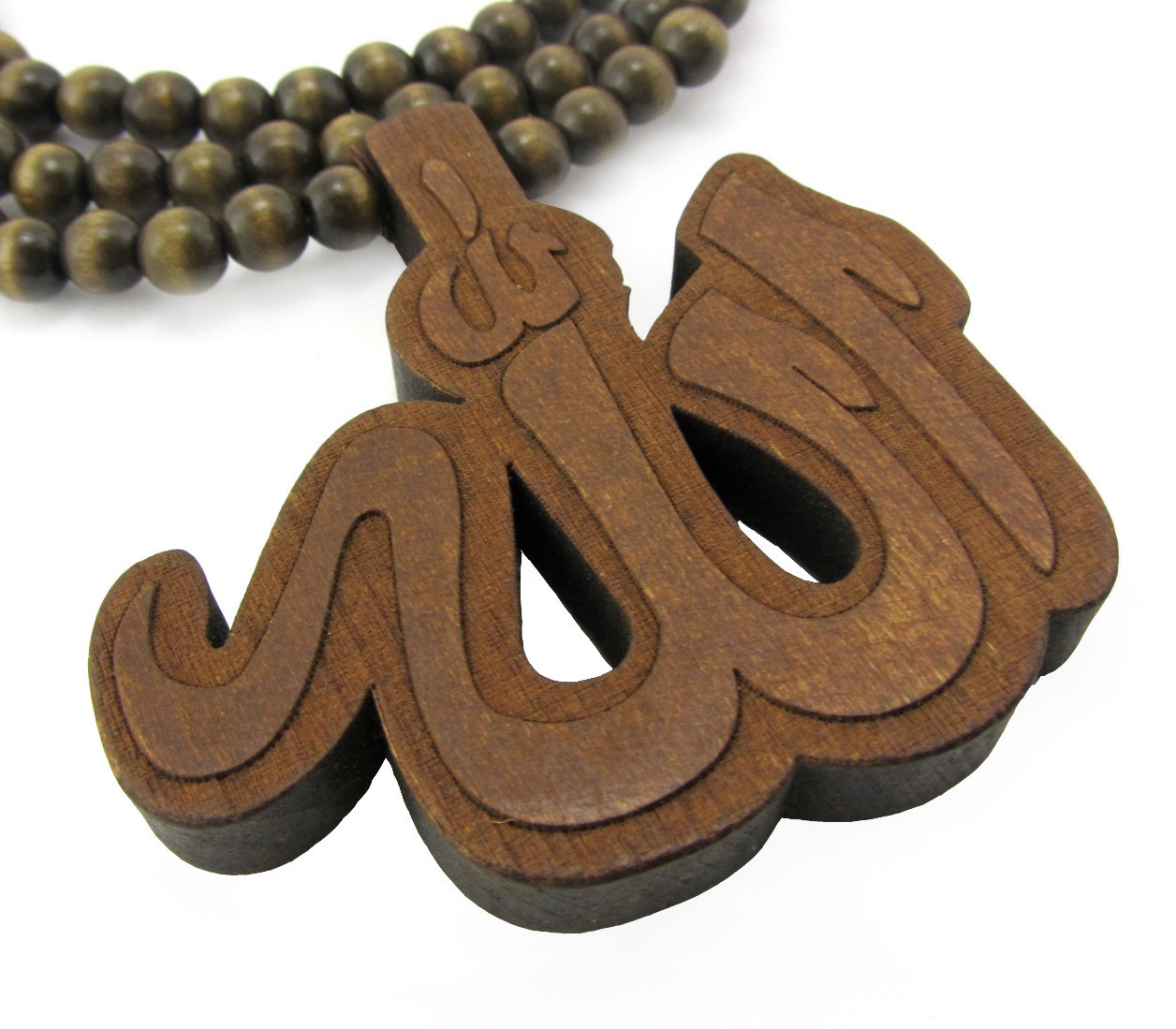 WOODEN ALLAH SYMBOL PENDANT PIECE w/ 36" CHAIN NECKLACE GOOD WOOD ISLAM ...