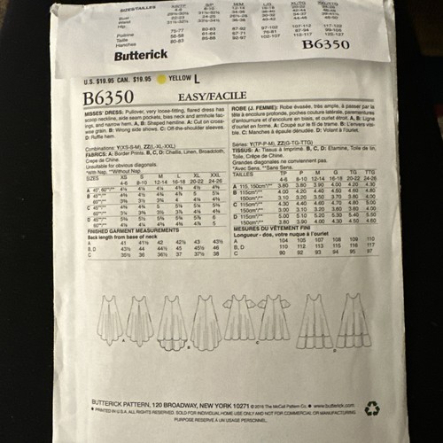 Butterick 6350 Flared Scoop Neck Dress Hem Variations Sizes XS S M ...