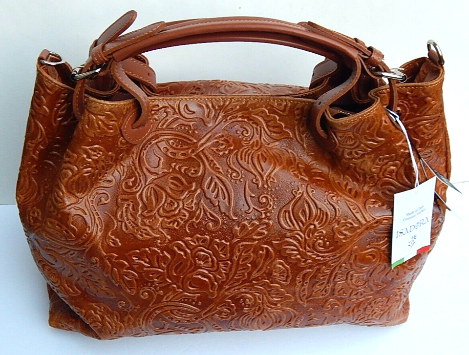ISADORA ITALY Cuoio Tooled GENUINE Leather Large Bag Tote Purse NEW ...