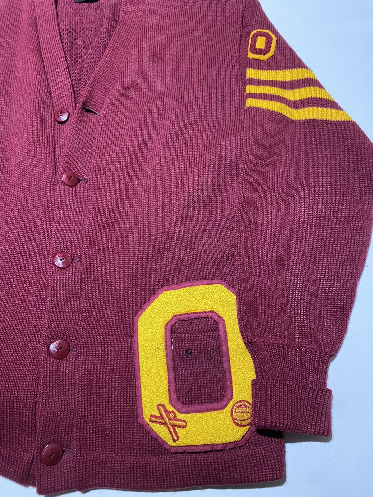 Vintage 60s Letterman Varsity Jacket Cardigan Maroon … - Gem