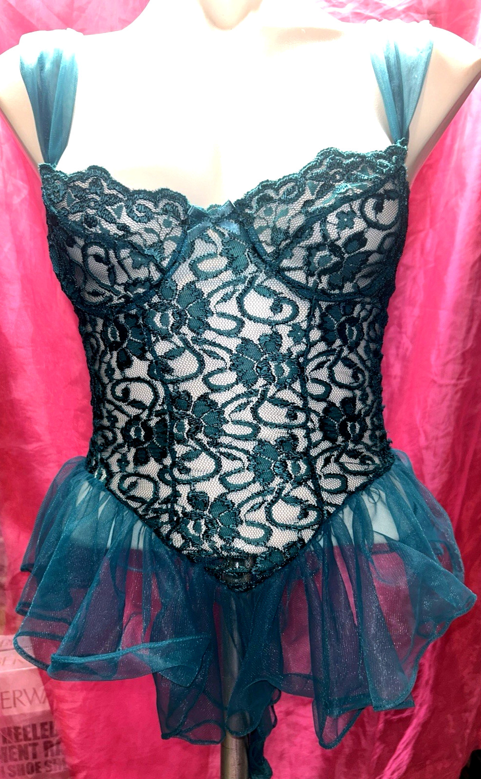 VTG 80s Fredericks of Hollywood Lace High Cut Teddy … - Gem