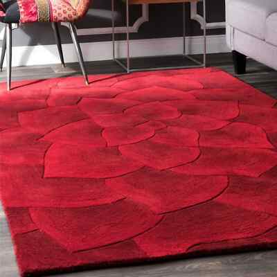 Hand Tufted Red Rose Rug 100% Wool Rugs For Living Room Bedroom Hallway ...