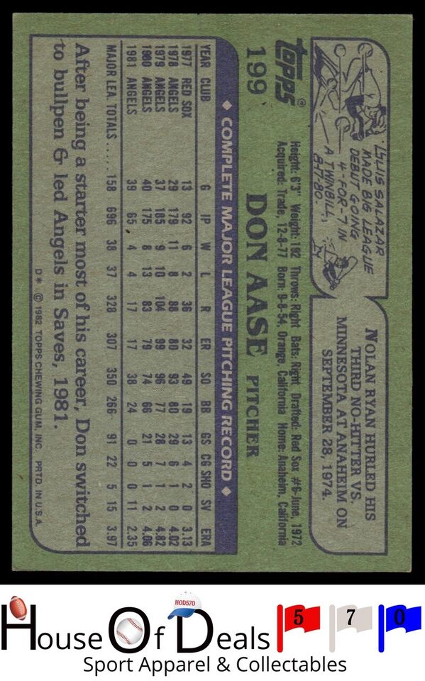 1982 Topps #199 Don Aase California Angels Baseball Card | eBay