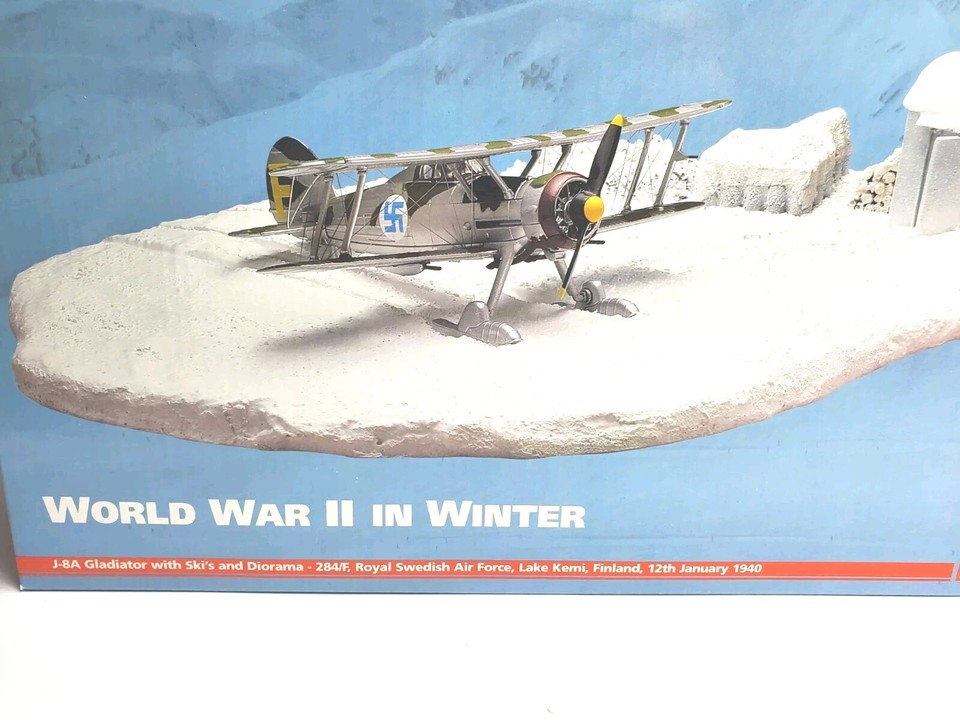 Corgi Aviation AA36204 WW2 J-8A Gladiator on Ski,s with Diorama Swedish ...