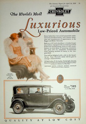 Original 1928 Chevrolet Ad: Featuring Chevrolet Luxurious Low-Priced ...