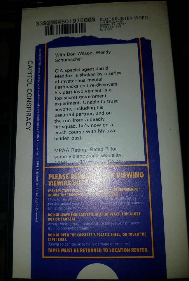 The Capitol Conspiracy [VHS] Don "The Dragon" Wilson, Alexander Keith ...