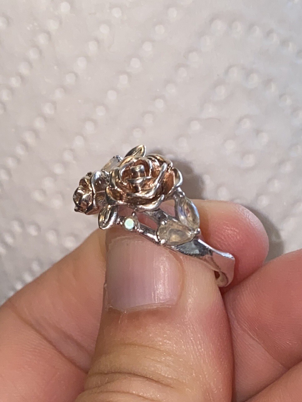 Rose Flower Ring 925 Silver Rose Gold And Moonstone Gem