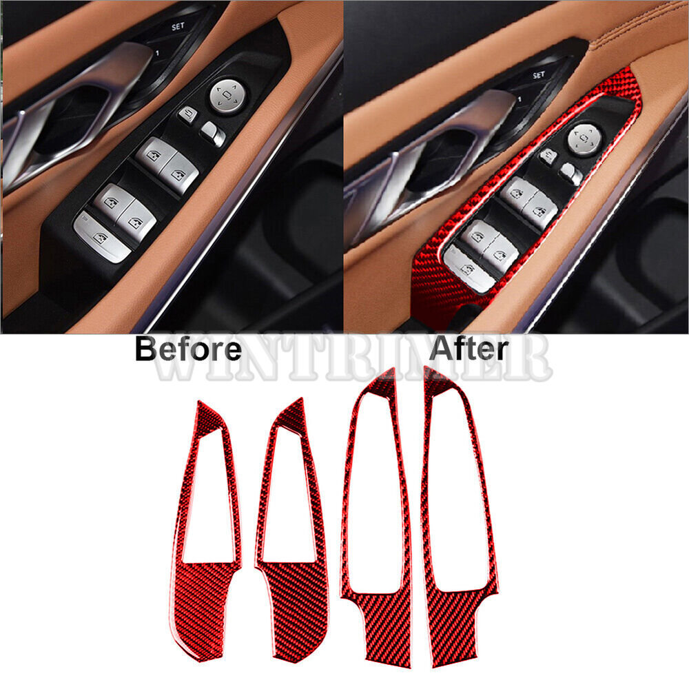 For BMW 3Series G20 G28 Red Carbon Fiber Interior Full Kit Cover Trim ...