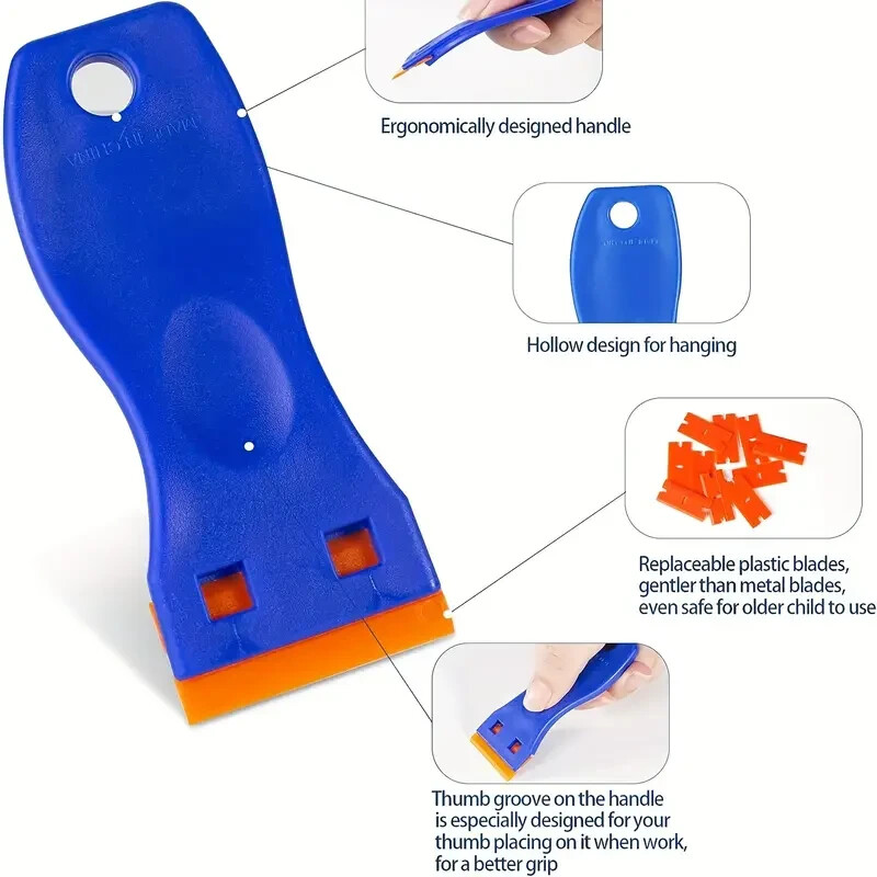 1 Plastic Scraper Razor Blades Auto Decals Stickers Remover No Scratch ...