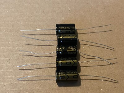 5 New Supertech 1000 uf 25v Axial Capacitors Guitar Tube Amp & Stereo ...