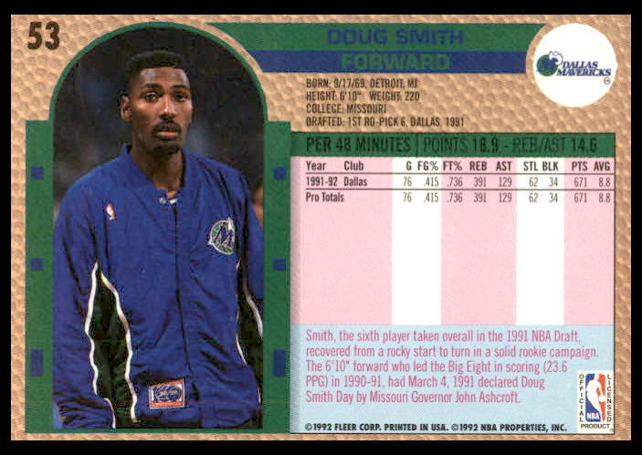 1992 Fleer #53 Doug Smith Dallas Mavericks Basketball Card | eBay