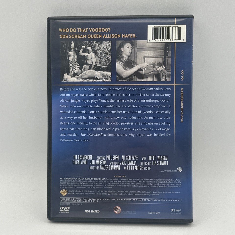 The Disembodied 1957 DVD Paul Burke Allison Hayes John Wengraf Classic ...