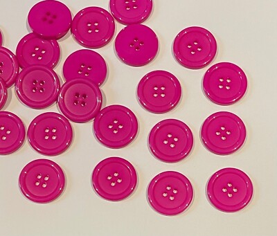 10 Hot Pink Buttons Round Side 22mm Resin 4 Hole B40-20 Aussie Seller ...