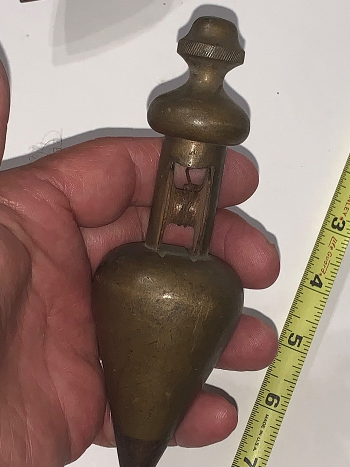 3 Antique Brass Plumb Bob w/ Integrated Reels 2- Stanley 4 1/8” & 1 ...