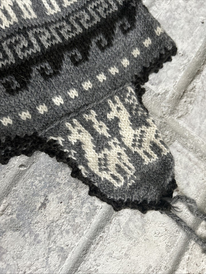 Peru Alpaca Knit Wool Hat with Ear Flaps & Ties Traditional Andean ...