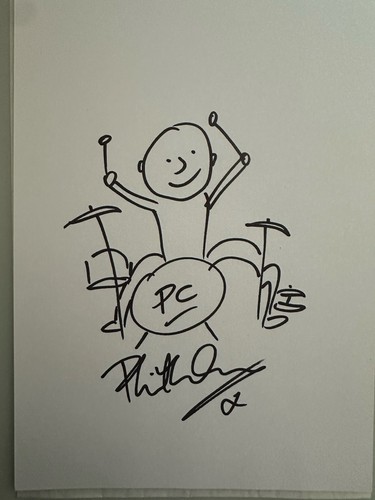 Phil Collins Hand Signed and Drawn Drums Sketch Drawing on A4 Card | eBay