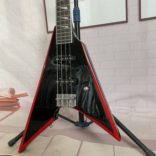 Electric Bass Guitar V Shape 4 String Black Basswood Body Rosewood ...