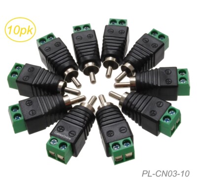 10-Pack RCA Male Plug to 2-Screw Terminal Block Connectors, PL-CN03-10 ...