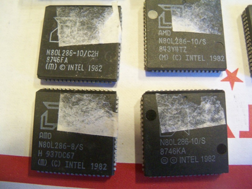 lot of 7 286 Microprocessor chips 4pc AMD N80L286-10 and 3pc Intel ...