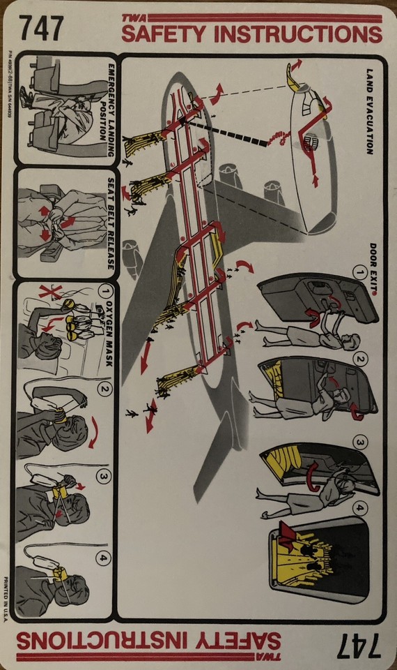 TWA TRANS WORLD AIRLINES B747 SAFETY CARD VS.2.88 | eBay