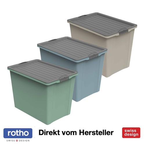 Rotho Stapelbox A3 mit Rollen 70 l Aufbewahrung Robust Gross Deckel Eco ...