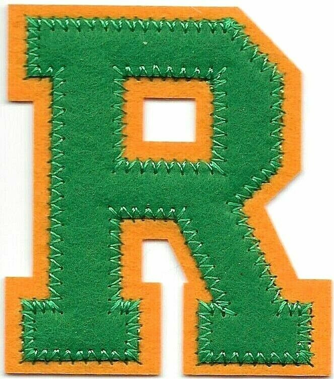 2 1/8" x 2 1/2" Green Gold Buff Block Letterman's Letter R Felt Patch ...