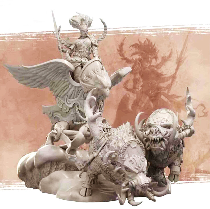 1/24 Resin Model Female Warriors & Monsters Mount Unassembled Unpainted ...