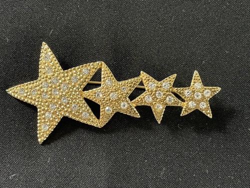 Rhinestone 4 Star Brooch Pin Gold Tone | eBay