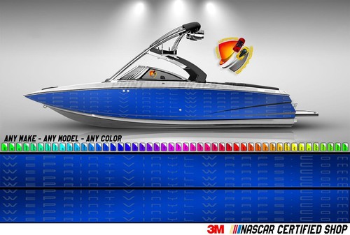 Blue Printed Brushed Aluminum Pattern Graphic Boat Vinyl Wrap Pontoon ...