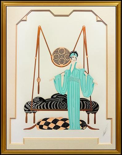 Erte Pillow Swing Color Serigraph Large Signed Art Deco Costume Set ...