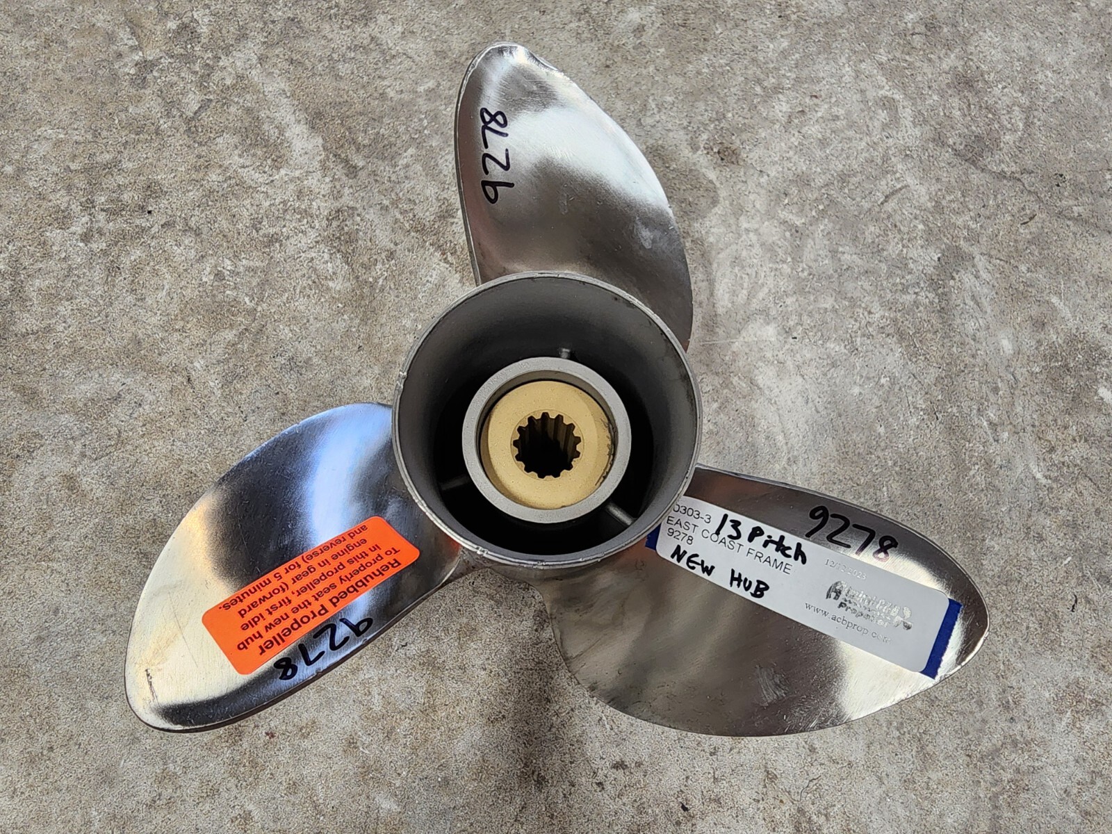 11 1/4" X 13P STAINLESS STEEL PROPELLER, NEW YAMAHA 13 SPLINE HUB ...