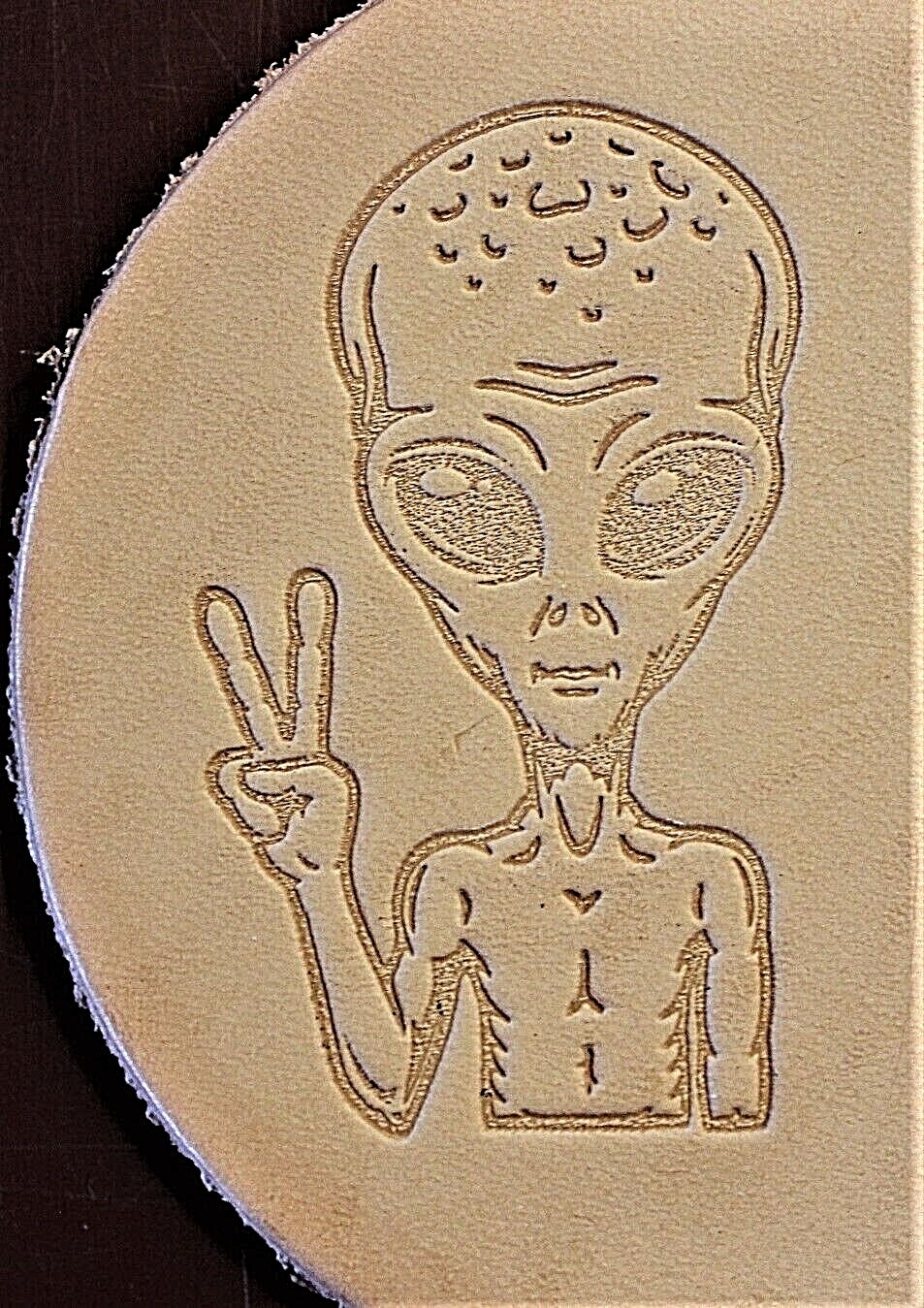 ACRYLIC Leather Embossing Stamp - ALIEN PEACE SIGN - for Veg Tanned ...